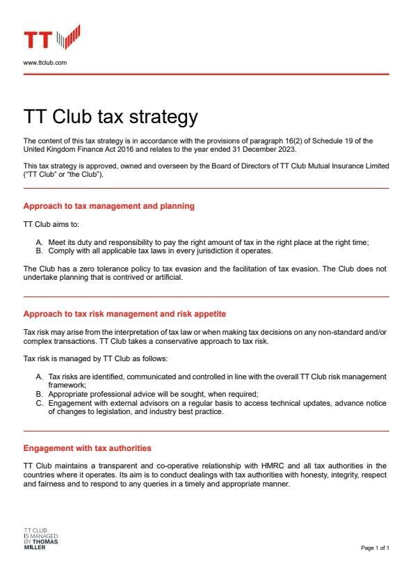TT Club tax strategy - TT Club